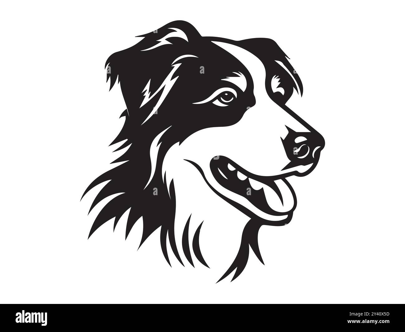 Black and white Silhouette illustration of a happy dog head isolated on ...