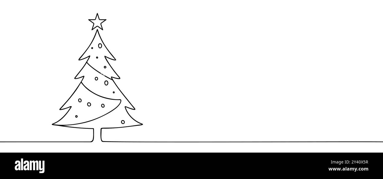 Christmas pine fir tree. Continuous one line drawing. Vector ...