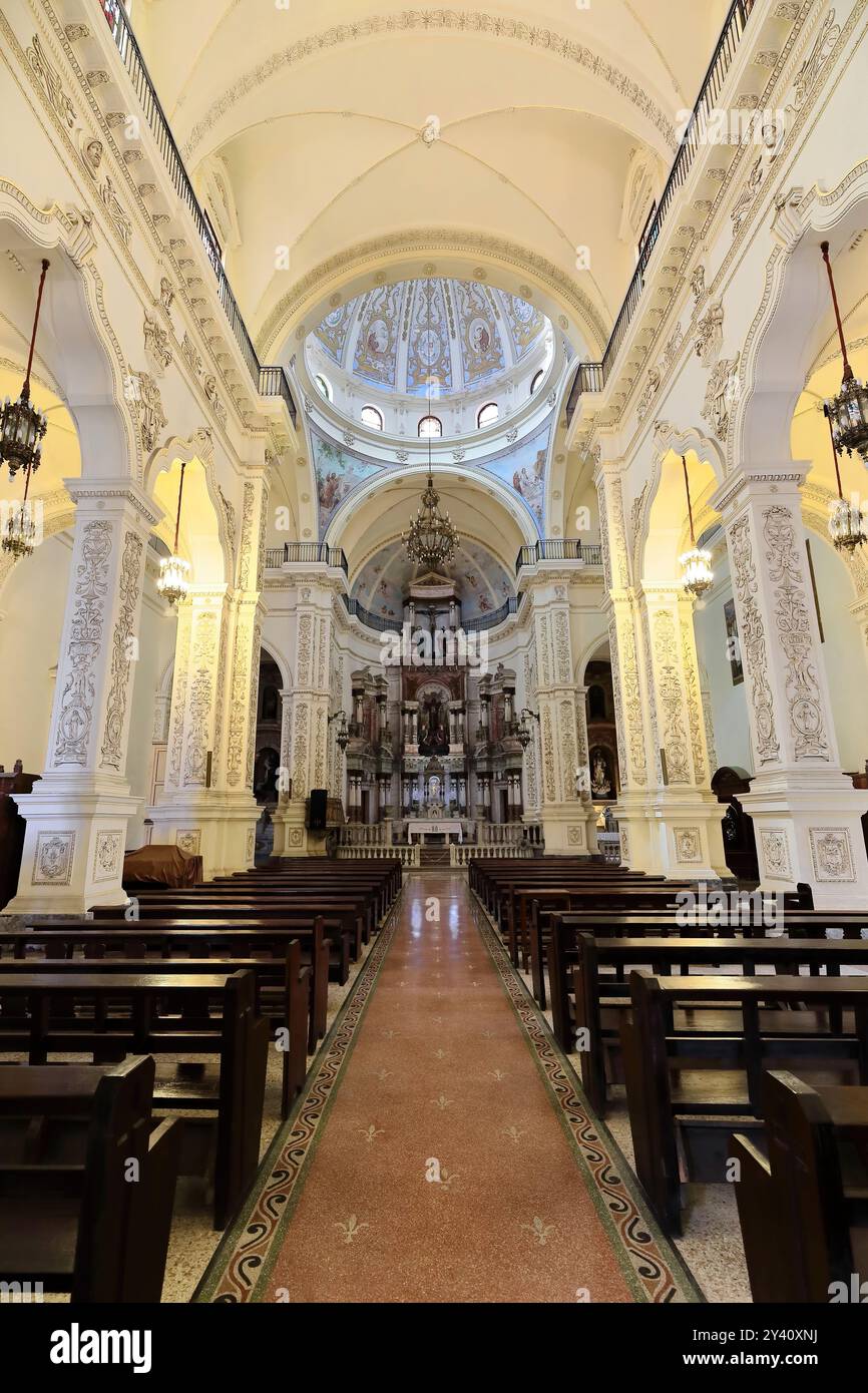 707 Richly ornate columns and vault of the central nave, Baroque style ...