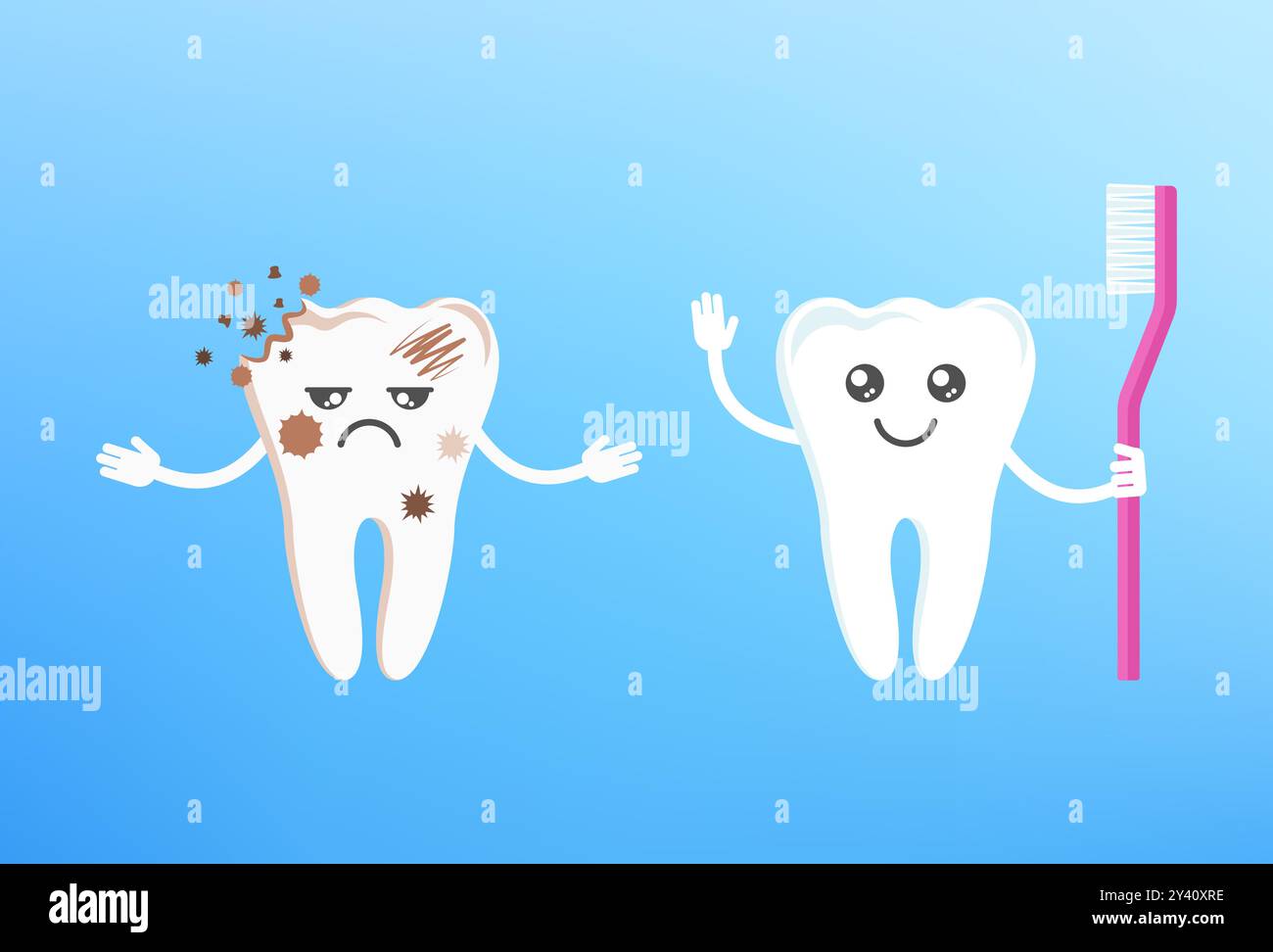 Funny cute smile and sad teeth characters. Dental health Stock Vector ...