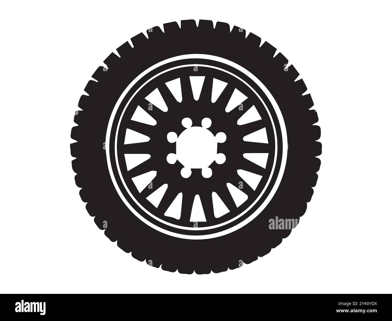 Black Silhouette of a Tire with Detailed Tread and Rim Isolated on a ...