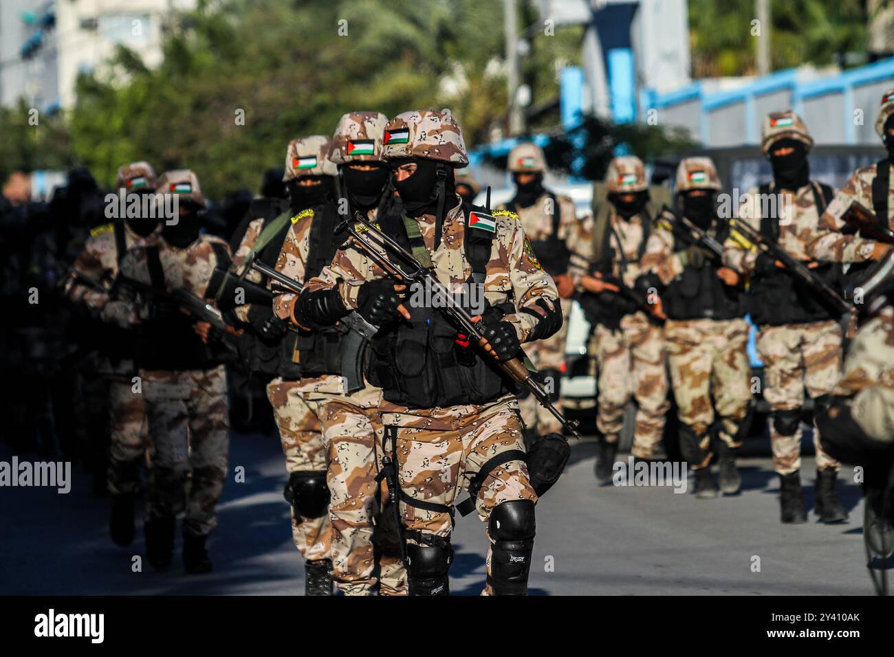 aza, Palestine. 29 December 2019. Members of the infantry and cavalry ...