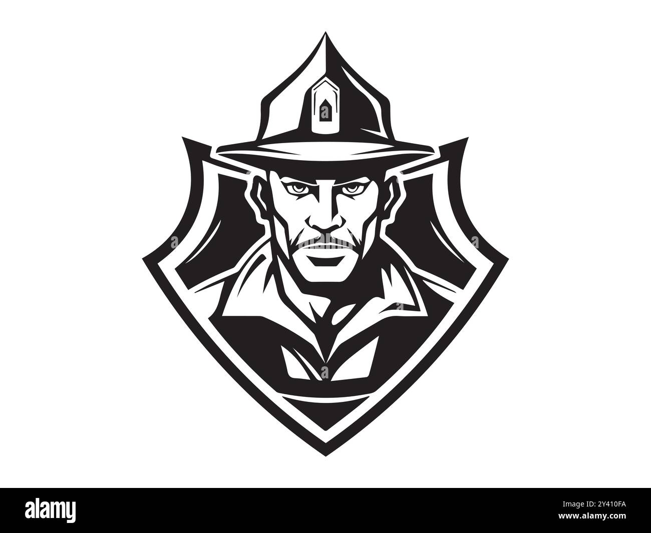 Black and White Firefighter Illustration Shield Badge Icon. Concept of ...