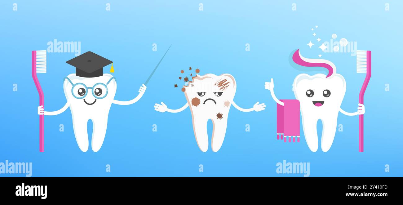 Funny cute smile and sad teeth characters. Dental health Stock Vector ...