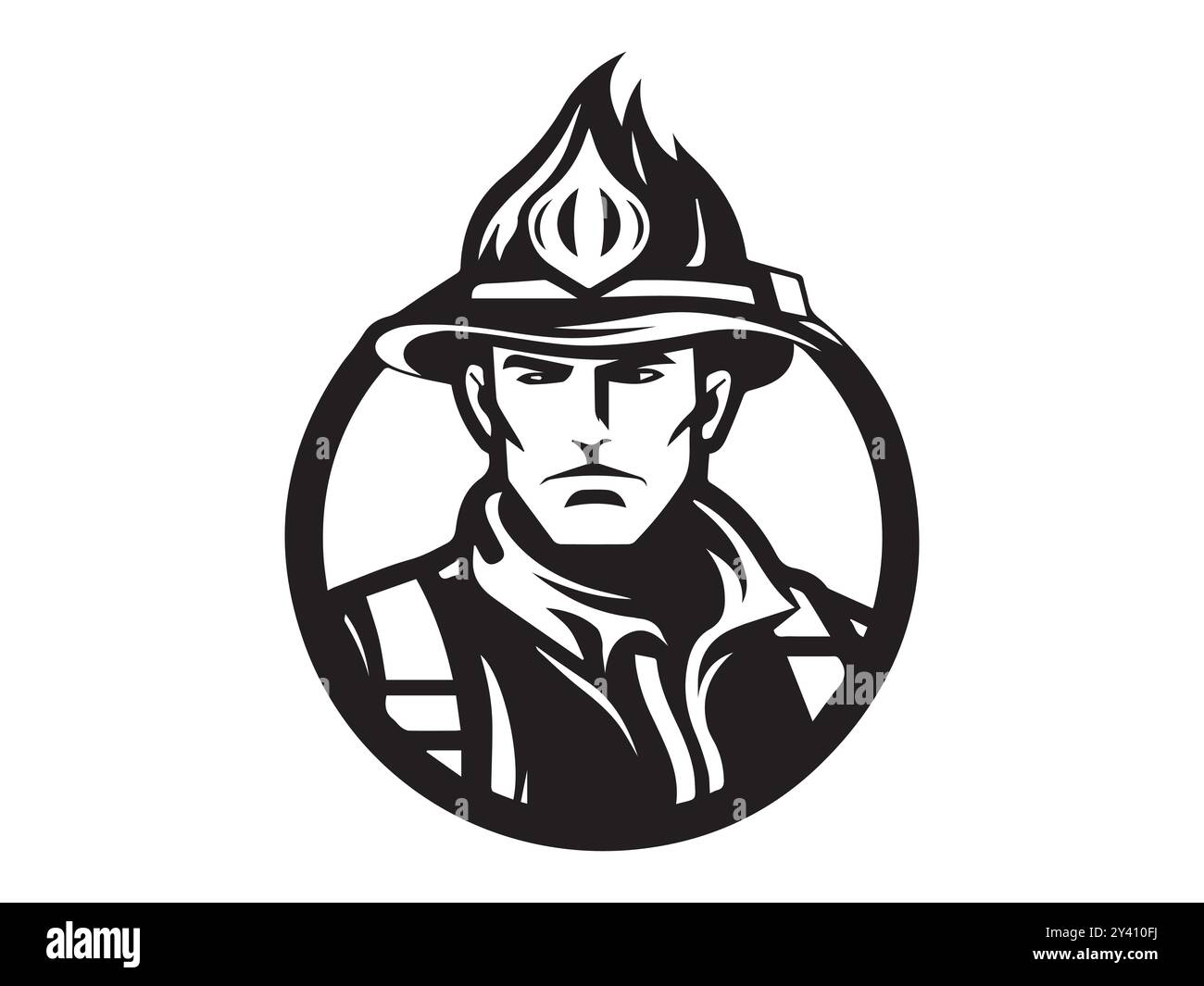 Black and White Firefighter Illustration Shield Badge Icon. Concept of ...