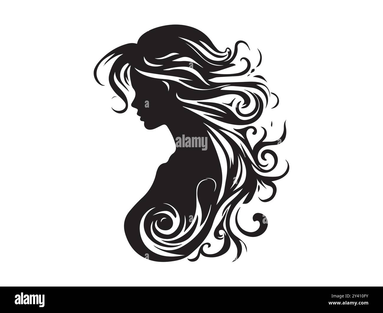 Black Silhouette of a Stylish Woman with Flowing Hair. Concept of ...