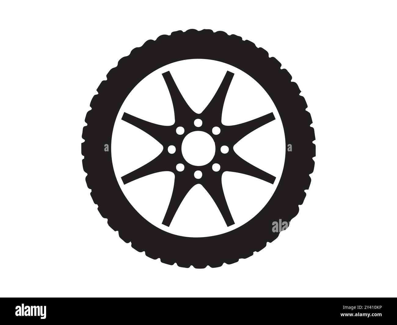 Black Silhouette of a Tire with Detailed Tread and Rim Isolated on a ...
