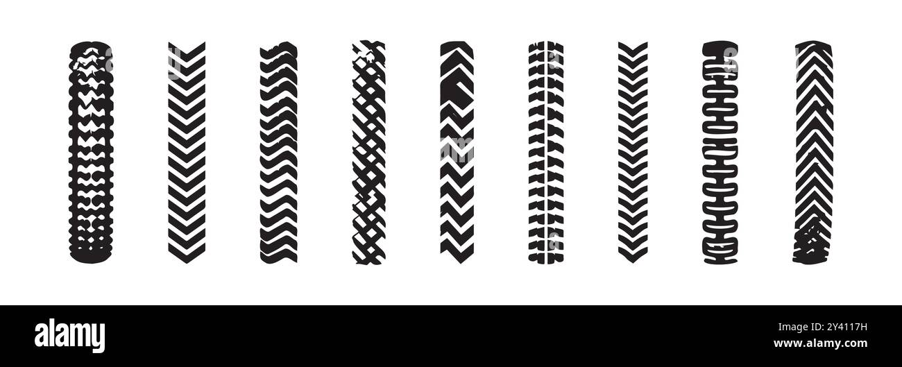 Set of various black tire tracks isolated on a white background ...