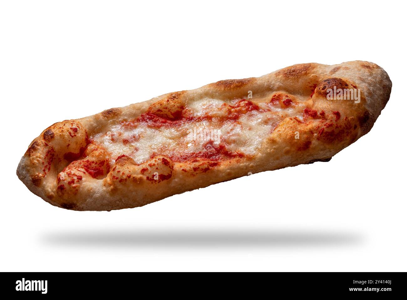 Pinsa with tomato sauce and mozzarella, typical Italian oval-shaped ...