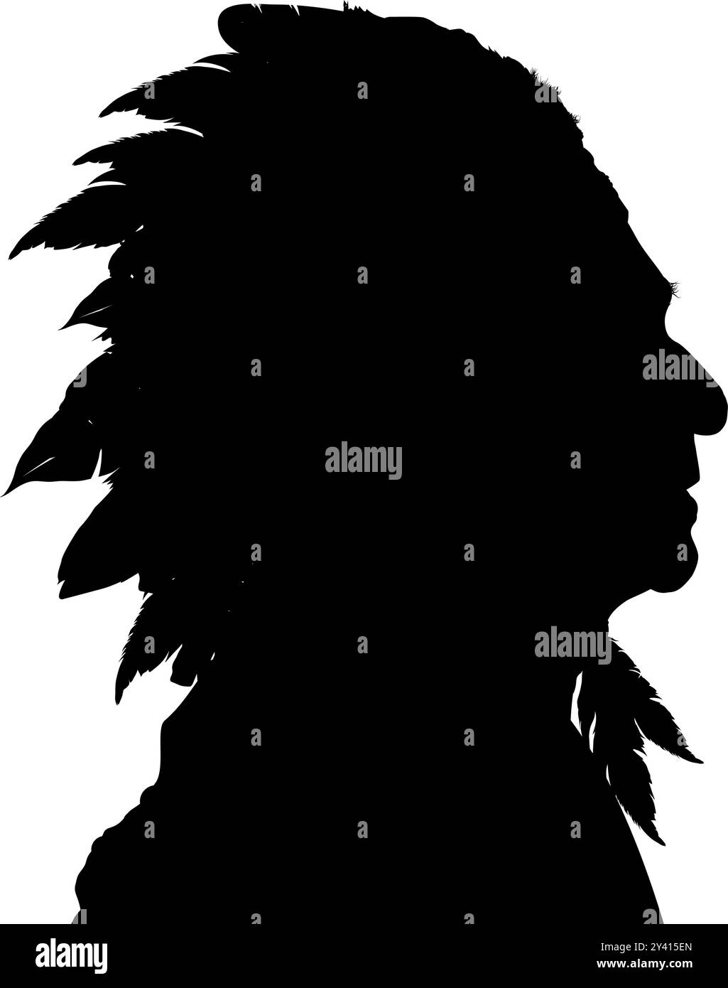 Silhouette of old Native American man in headdress Stock Vector Image ...