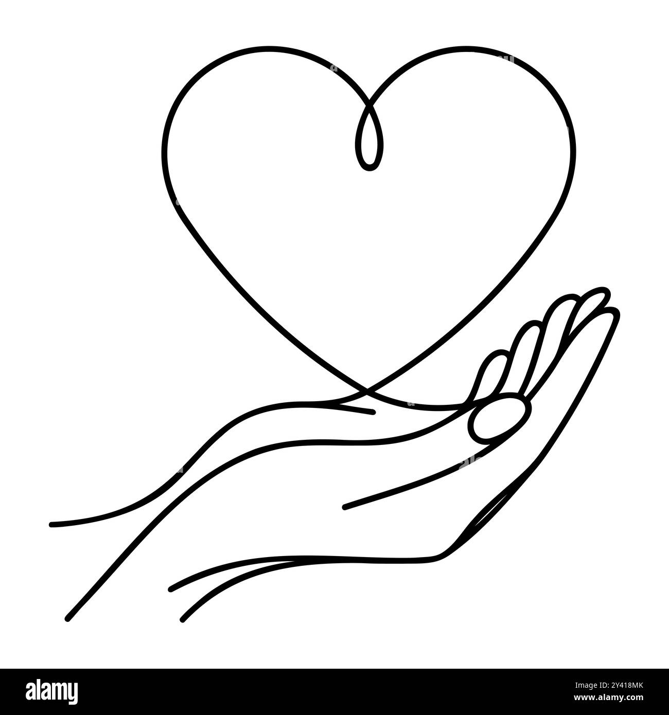 Continuous one line drawing hand holding heart. Charity donation linear ...