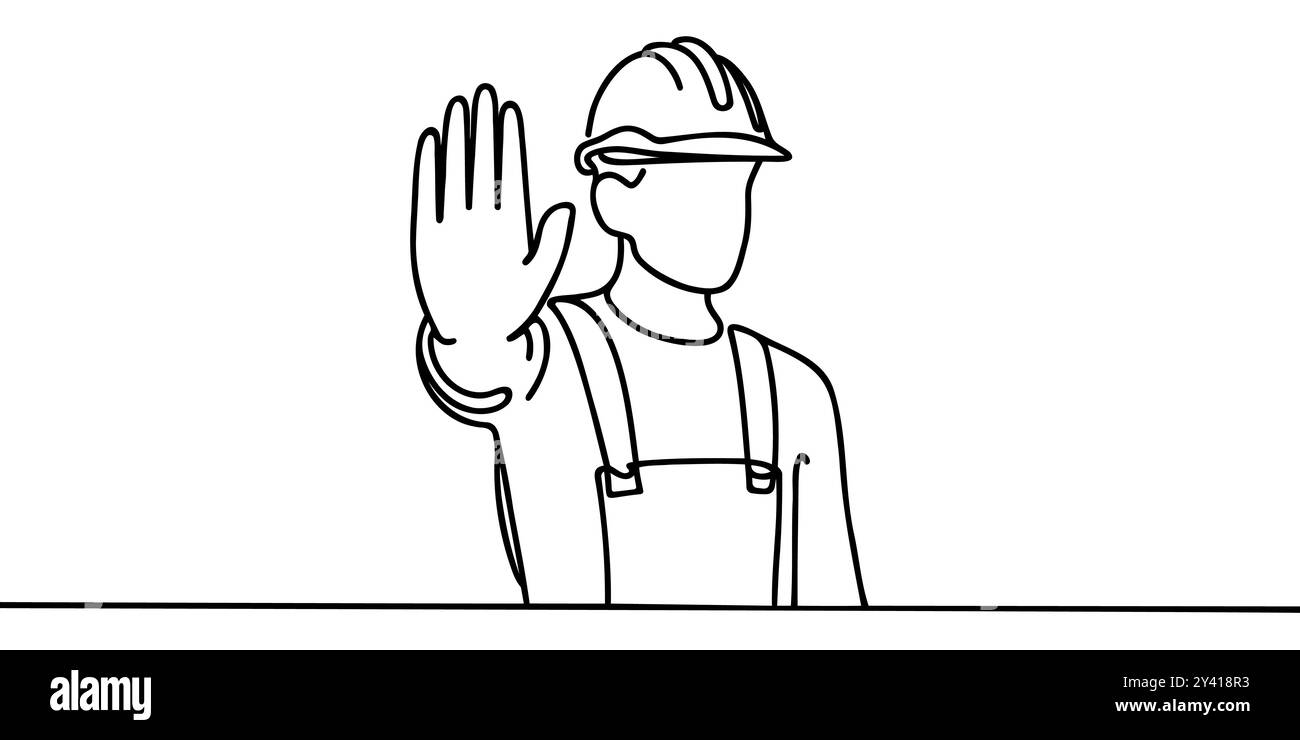 Continuous line illustration of builder Stock Vector Images - Alamy