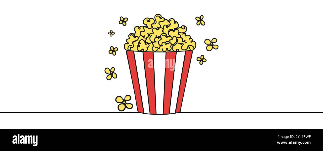 Popcorn in a cup continuous one line drawing Stock Vector Image & Art ...