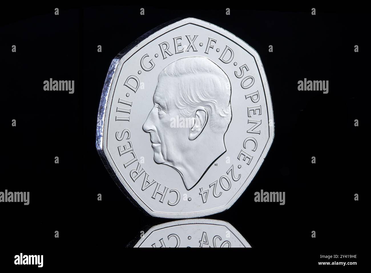 2024 50p which shows a portrait of King Charles III by Martin Jennings ...