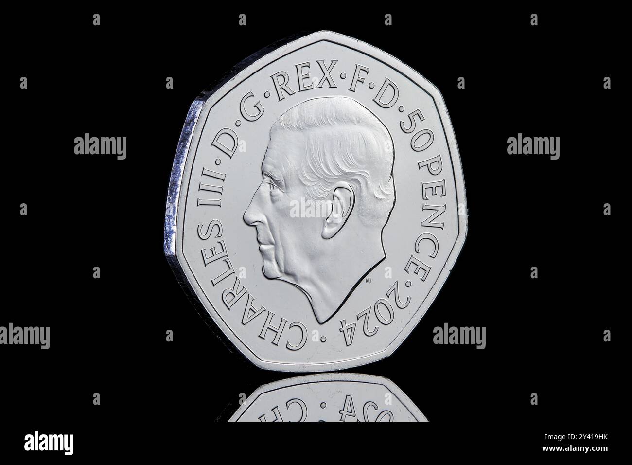 2024 50p which shows a portrait of King Charles III by Martin Jennings ...