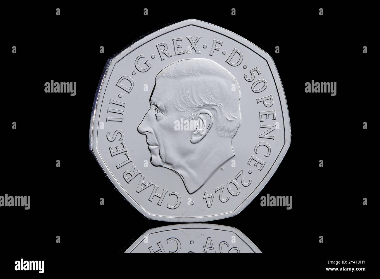 2024 50p which shows a portrait of King Charles III by Martin Jennings ...