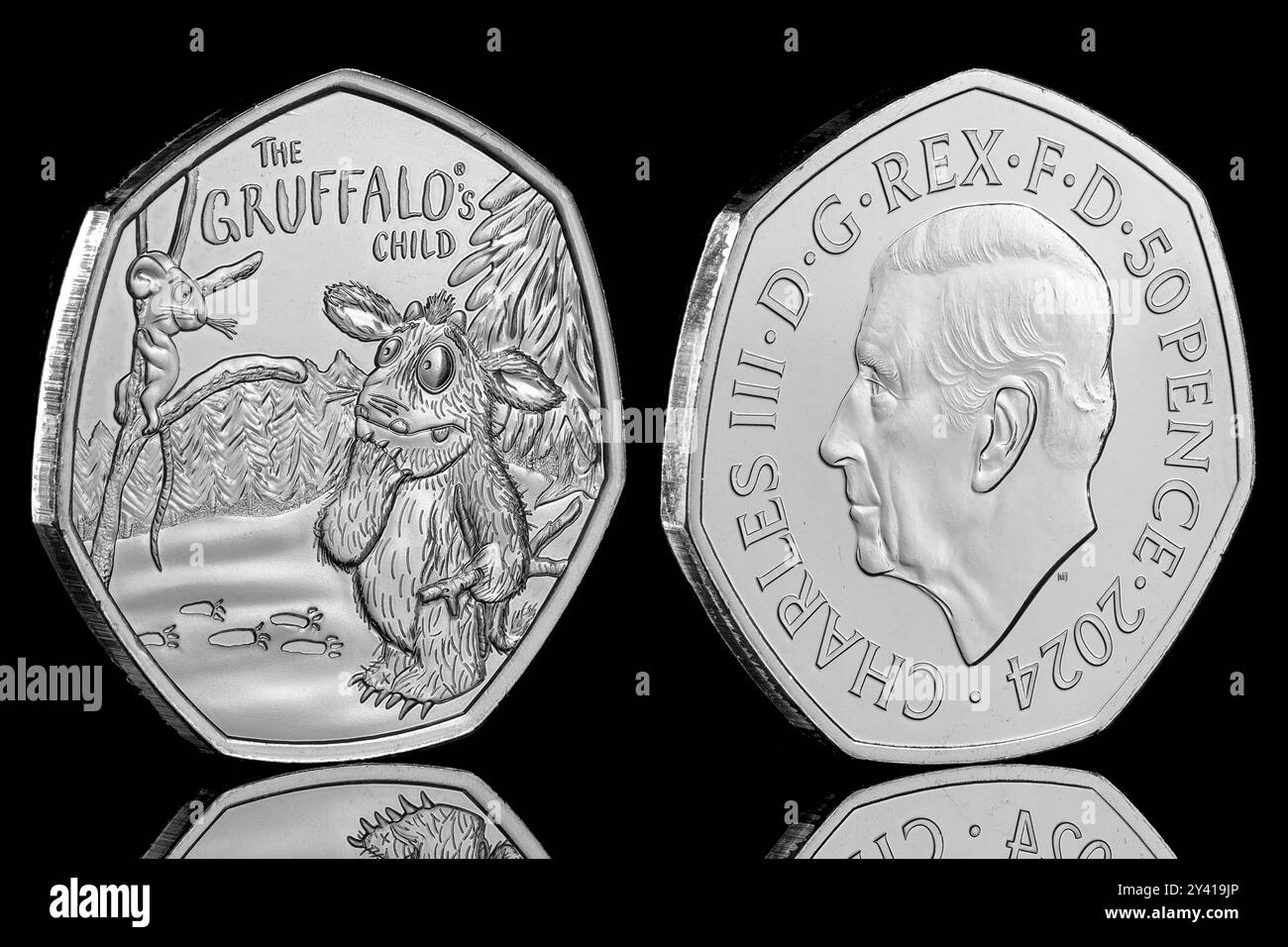 2024 The Gruffalo's Child 50p coin. The obverse shows a portrait of ...