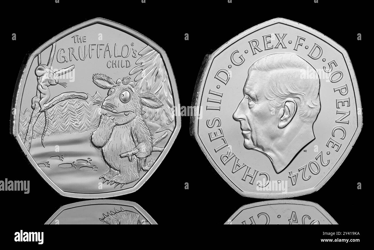 2024 The Gruffalo's Child 50p coin. The obverse shows a portrait of ...