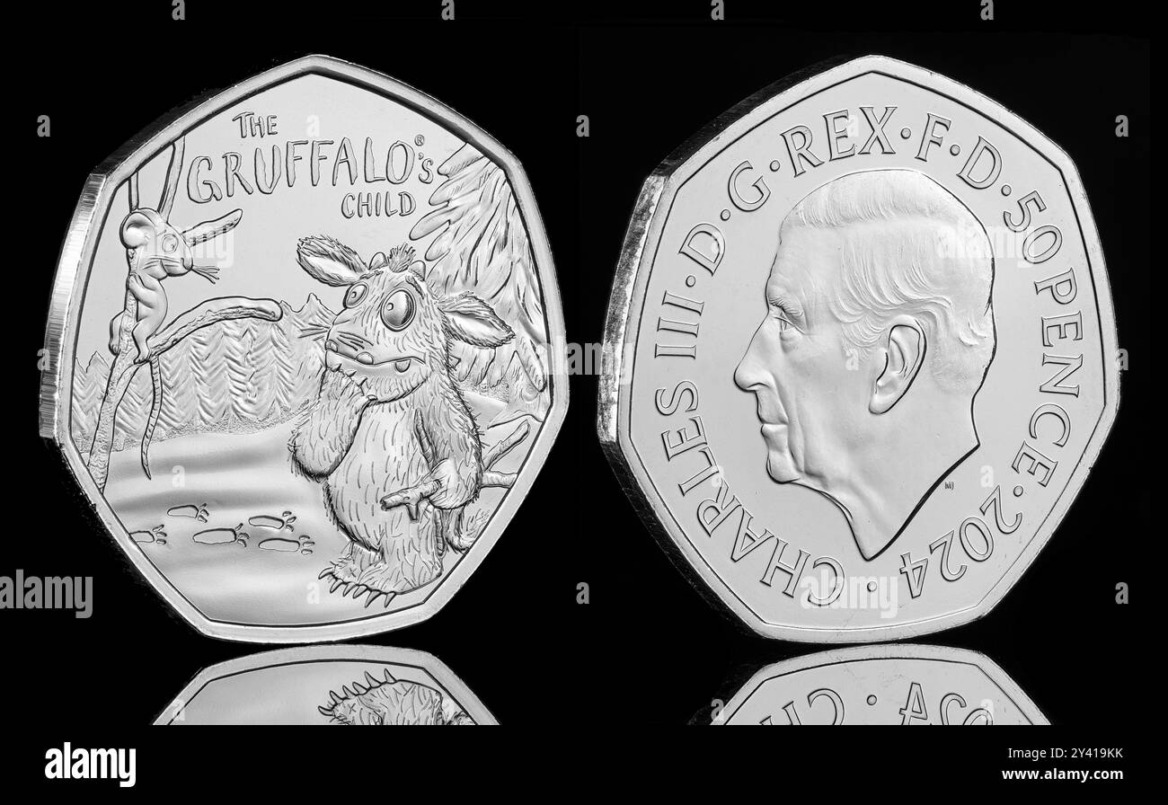 2024 The Gruffalo's Child 50p coin. The obverse shows a portrait of ...