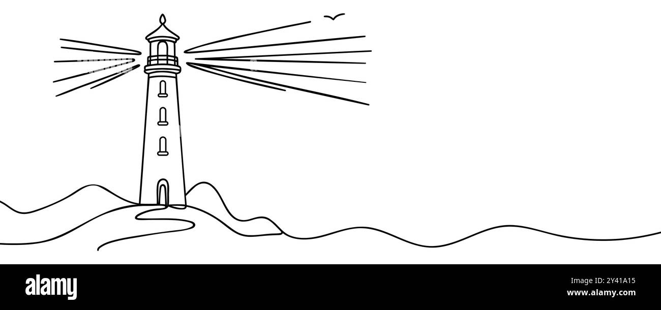 continuous line drawing of lighthouse tower.abstract single line art of ...