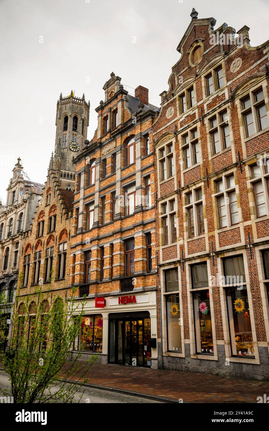 Openwork stone parapet of medieval Gothic Revival Style Belfry of ...