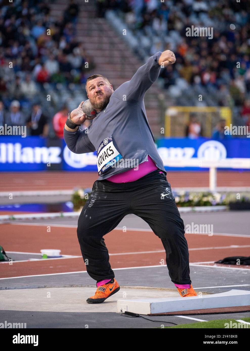 Joe Kovacs of the USA competing in the men’s shot put at the Memorial ...