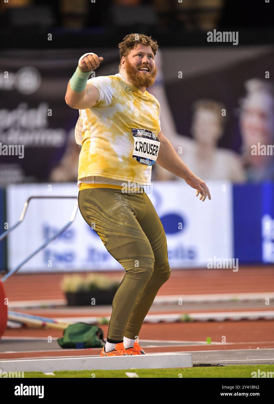 Ryan Crouser of the USA competing in the men’s shot put at the Memorial ...