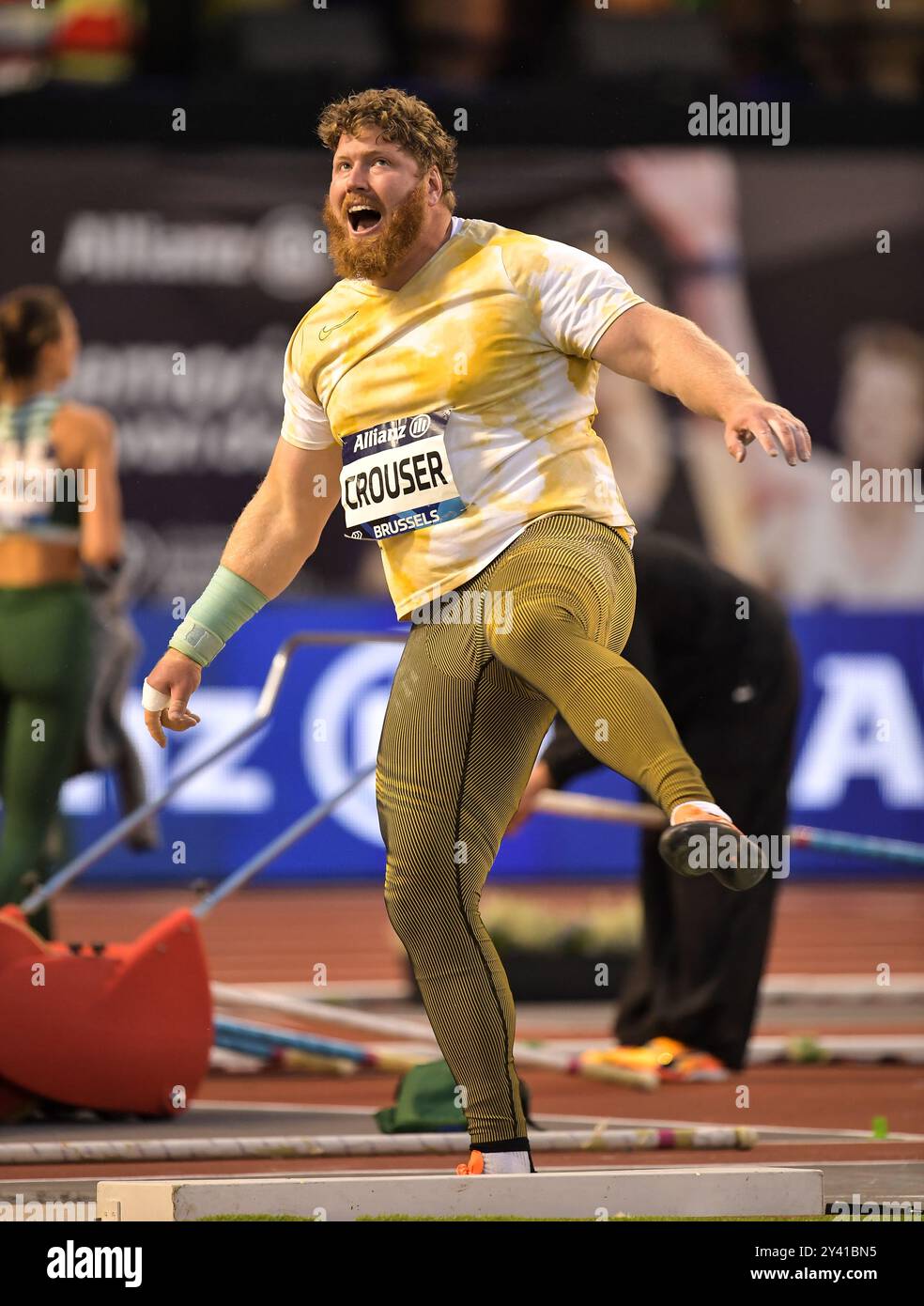 Ryan Crouser of the USA competing in the men’s shot put at the Memorial ...
