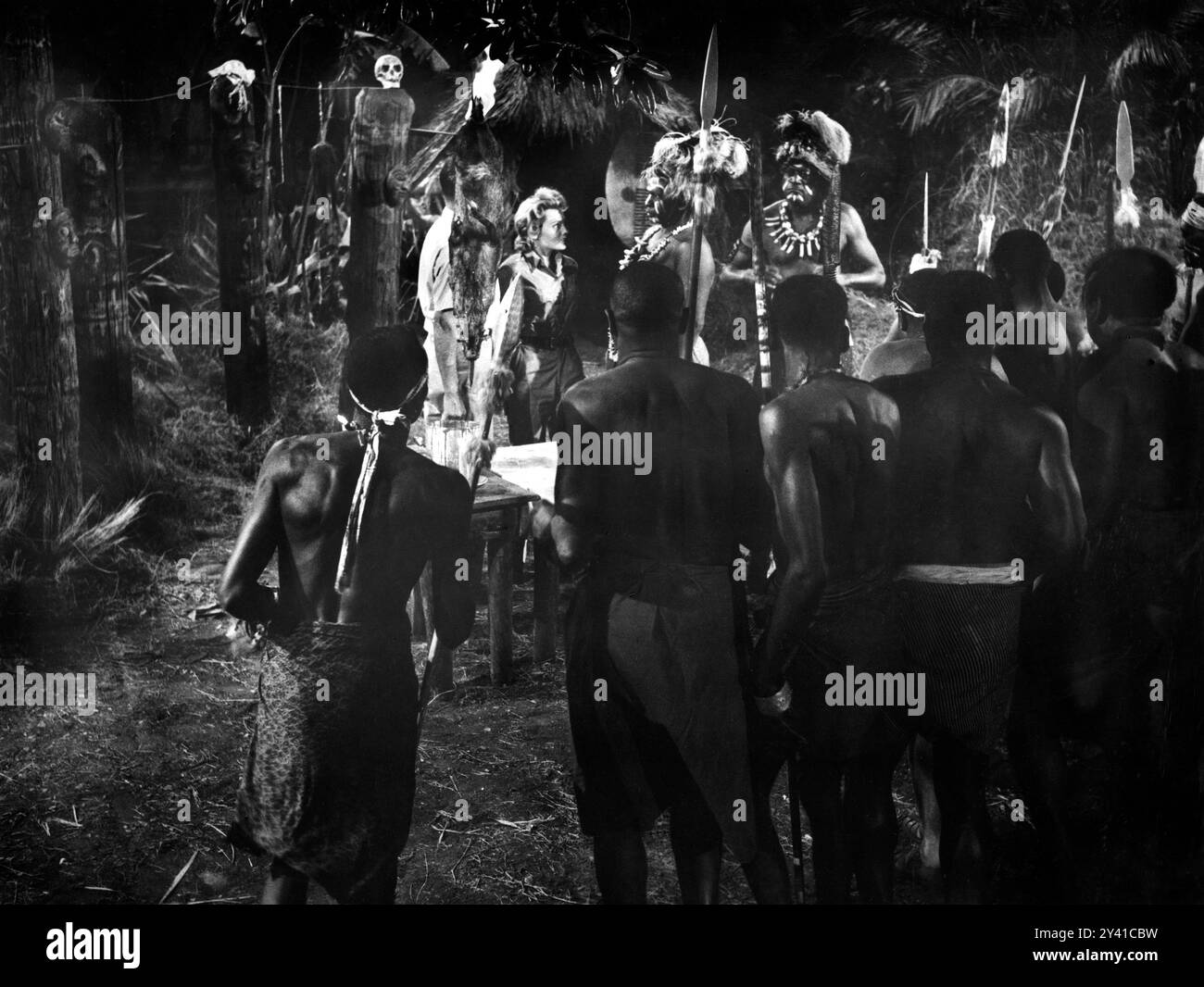 Tom Conway, Mary Ellen Kay, Martin Wilkins, on-set of the film, "Voodoo ...