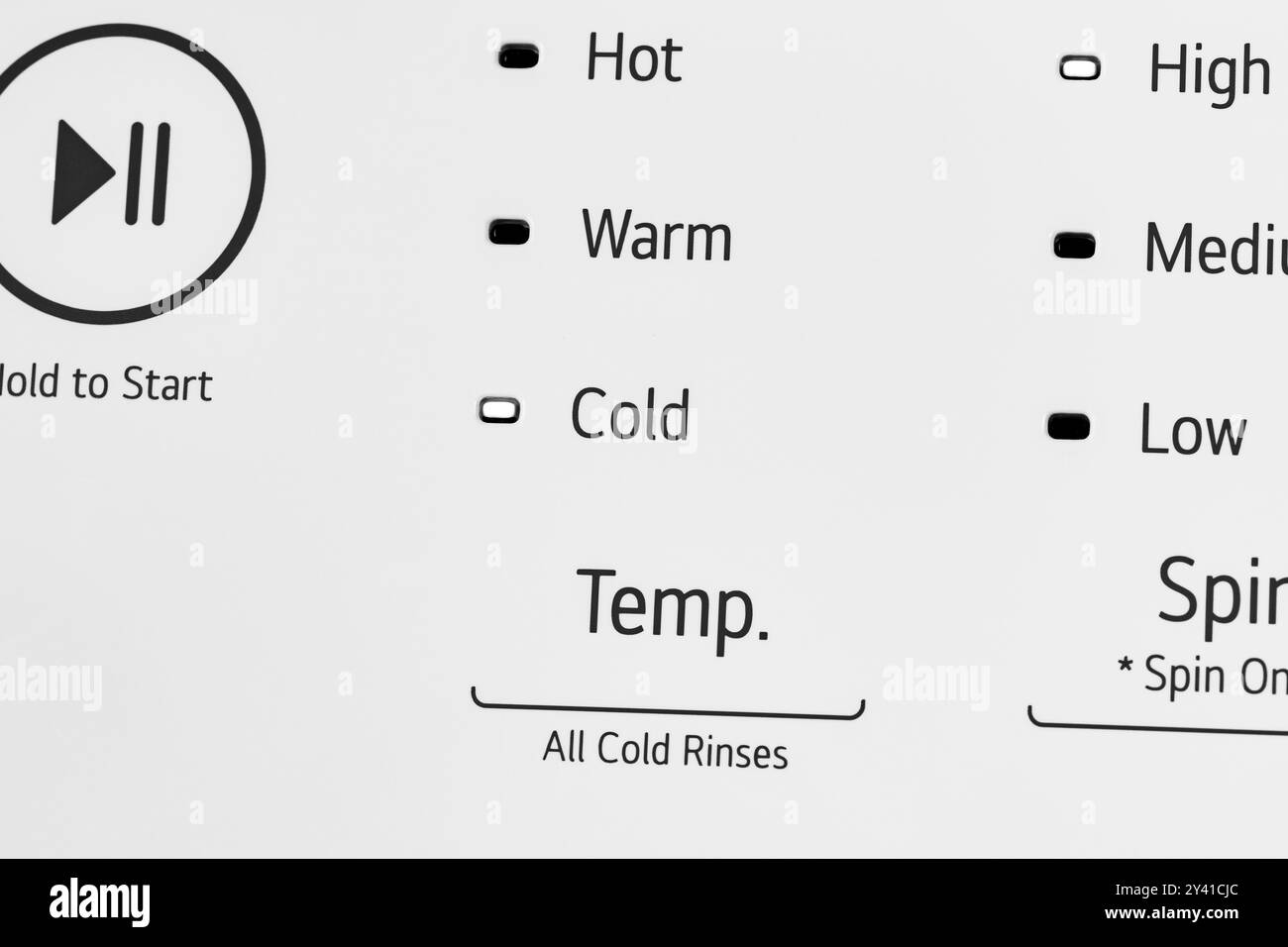 Cold water setting on clothes washing machine. Laundry, energy savings ...