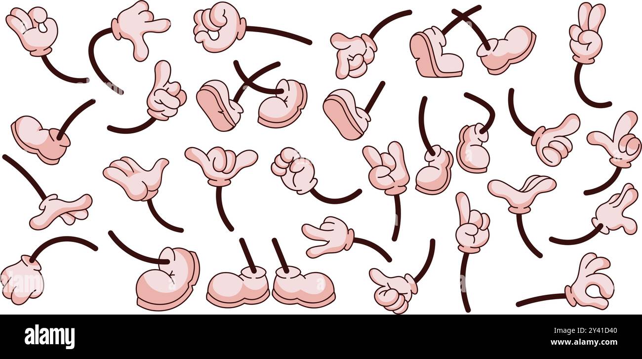Cartoon arm. Mascot hands. Gesture parts. Gloves and shoes. Comic feet ...