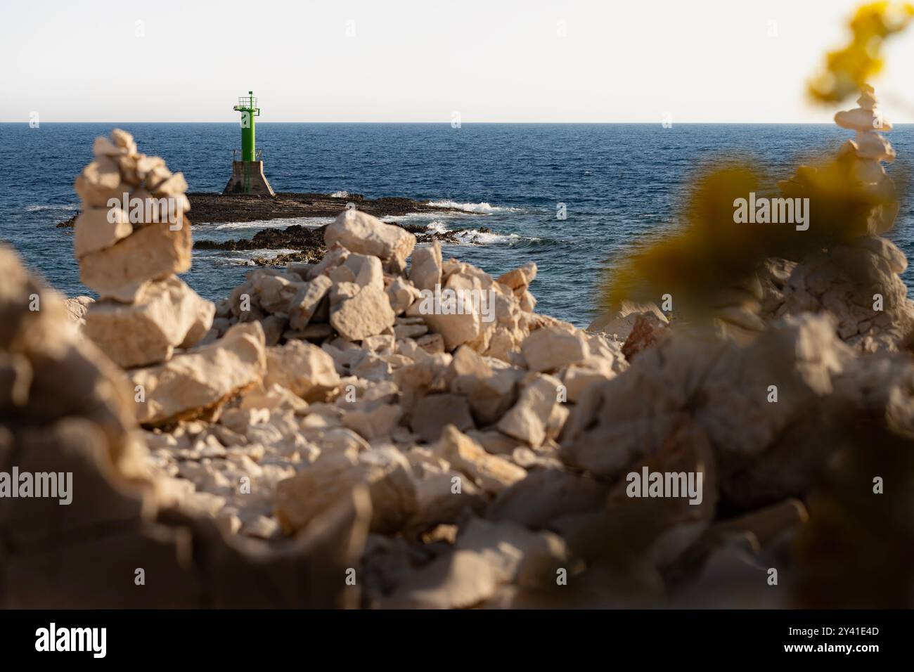 Stacked stone boulders on the top of each other at the Punta Planka ...