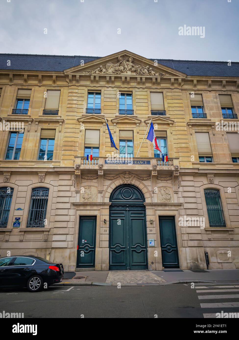 09 15 2024 - Paris, France. Main entrance of the Banque de France ...
