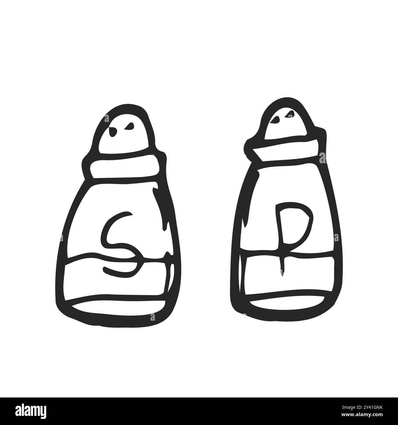 Glass jars salt and pepper. Vector sketch of food in ink Stock Vector ...