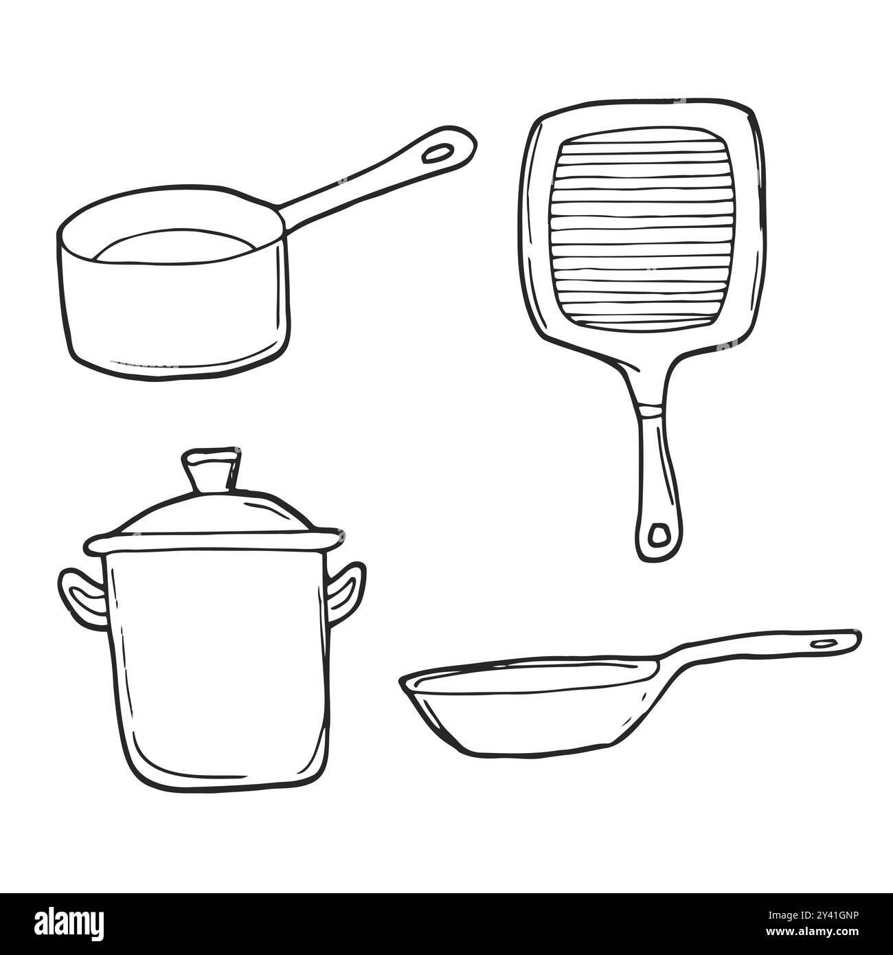 Frying pan. Frying pans hand drawn vector illustrations set. Frying ...