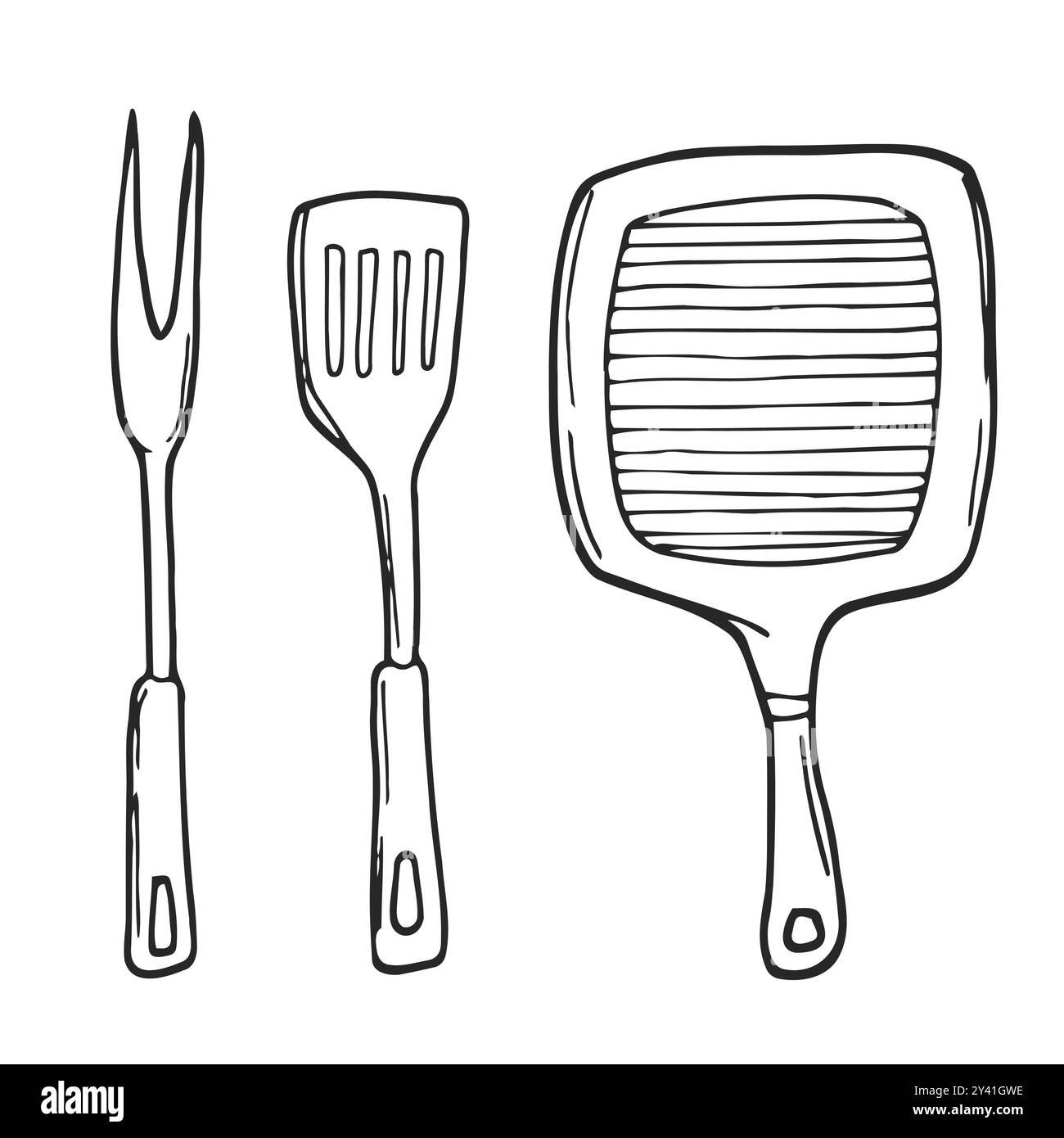 Vector illustration of grilled pan for cooking, kitchenware, kitchen ...