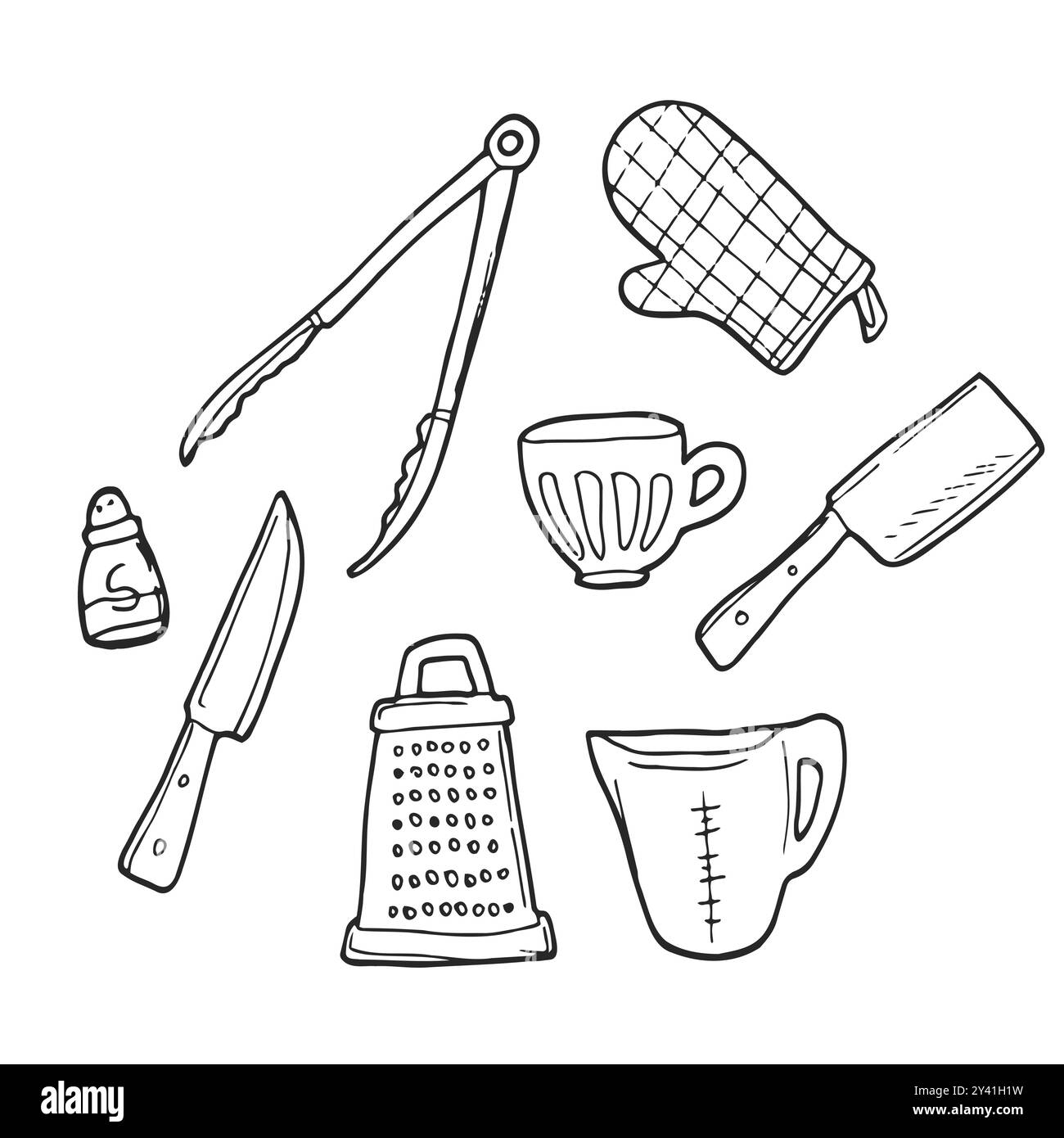 Food utensils doodle Black and White Stock Photos & Images - Alamy