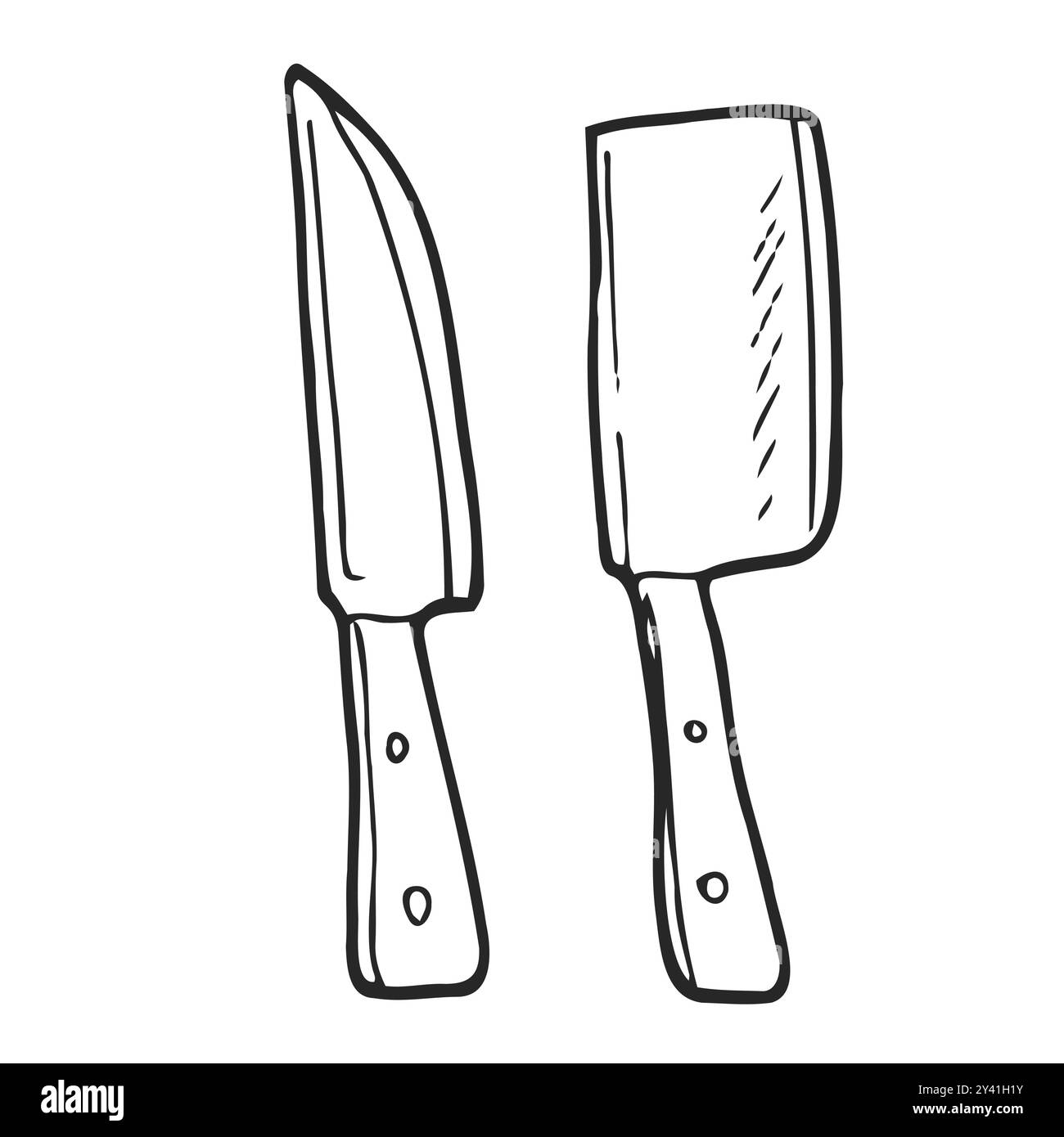 Kitchen knife drawn in the style of Doodle.Black and white image ...