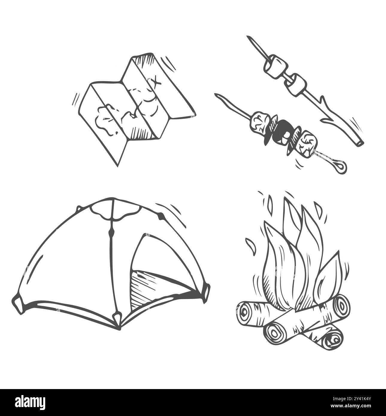 Camping Doodles collection vector set illustration isolated Stock ...