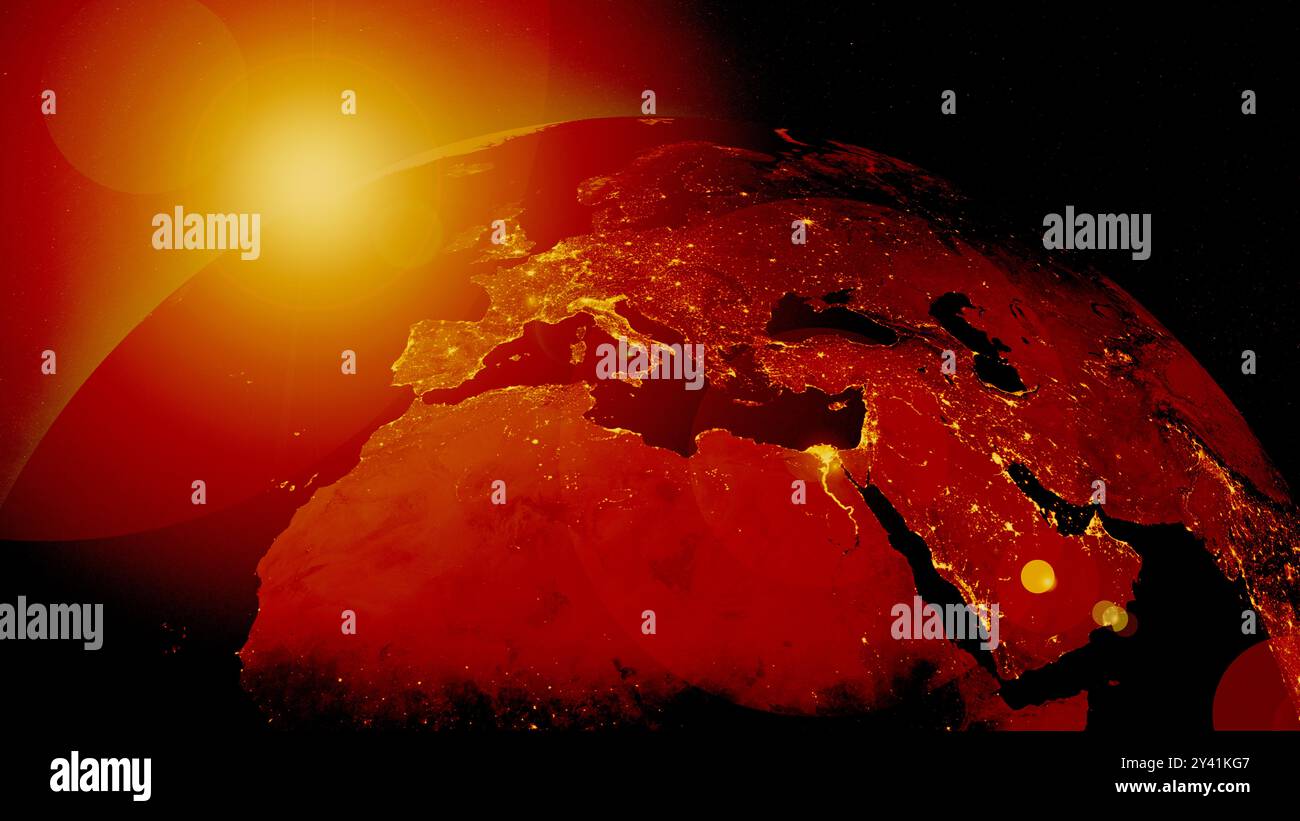 The image shows Earth from space with a focus on its intense heat ...