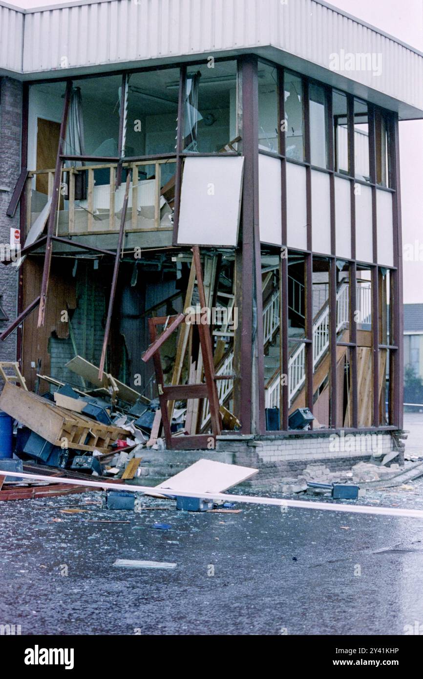An office building damaged following a IRA bombing, as the city ...