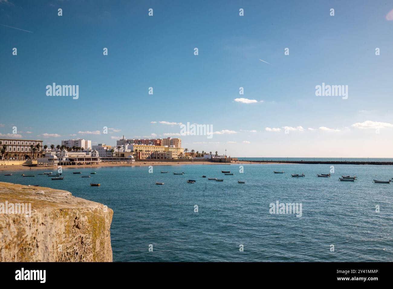 La Caleta beach seen from the Catalina castle in Cadiz, Spain Stock ...