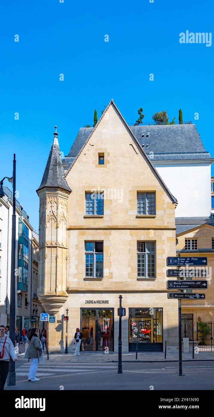 Paris, France, Cityscape with Medieval architecture in the marais ...