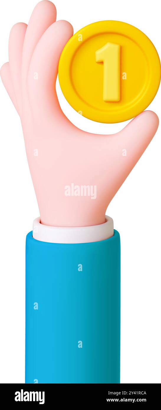 Gold medal in 3d human hand. Business success, sport winner, education ...