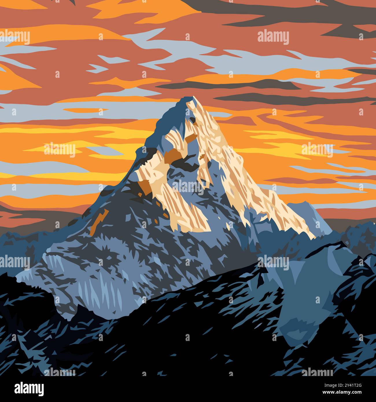 Ama dablam mountain sunset himalaya Stock Vector Images - Alamy