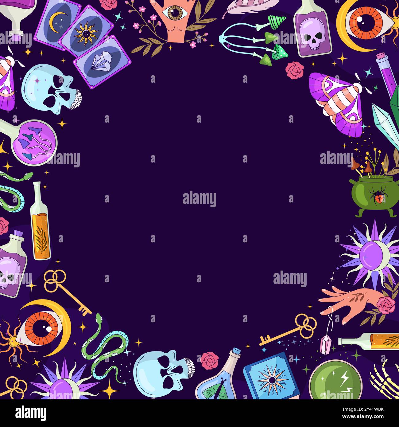 witchcraft background. circle shape from witchcraft tools and empty ...