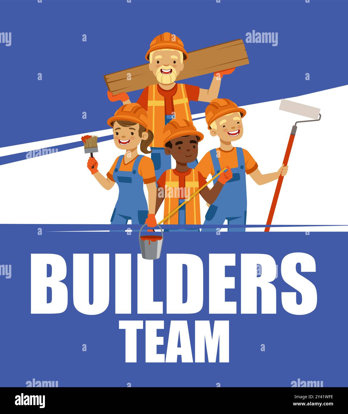 builders team. group of professional builders in uniform. vector placard template Stock Vector ...