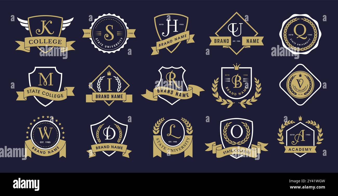 Monogram. Lettering badges with elegant alphabets letters recent vector ...