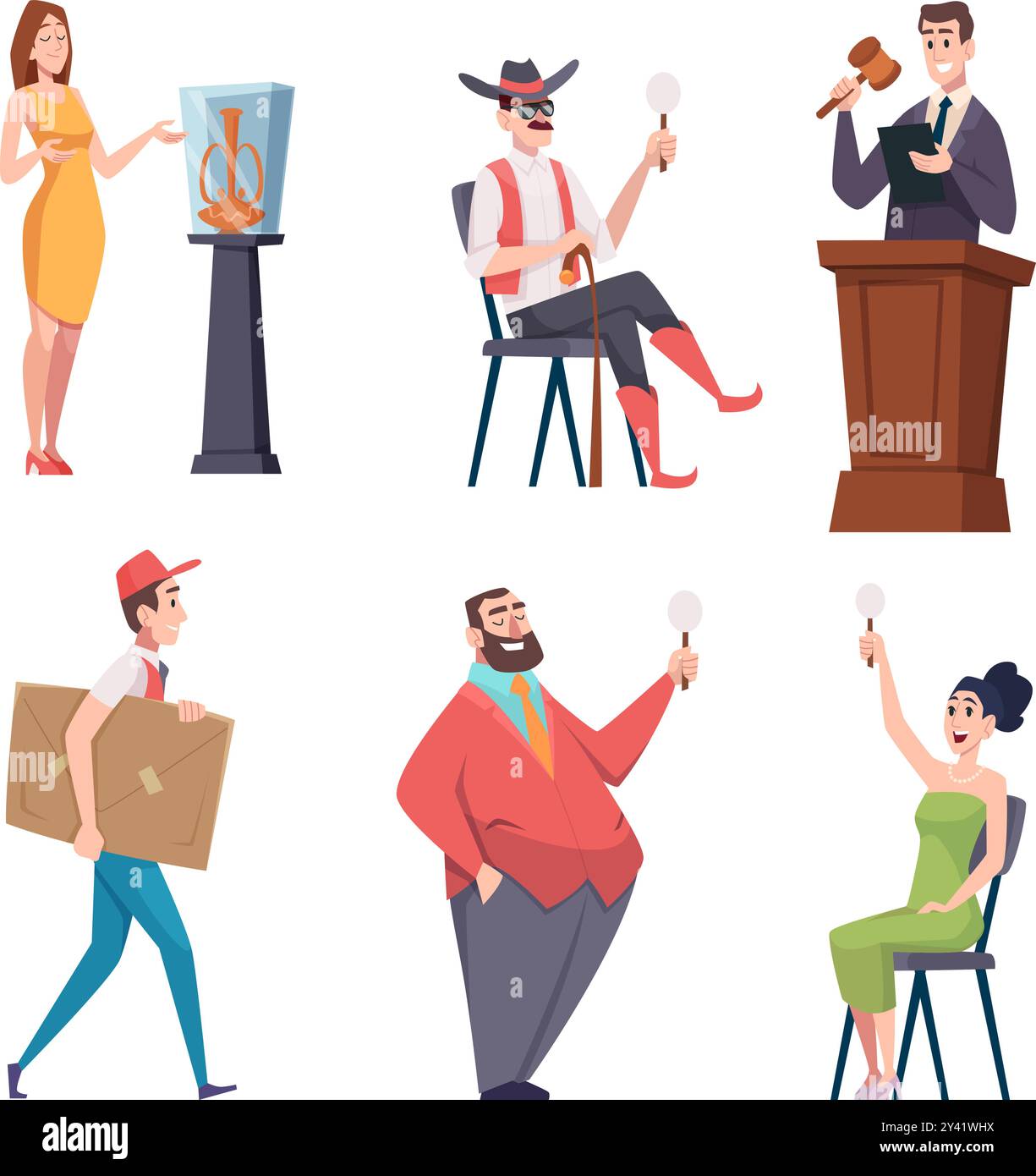 Auction. People make bids for buying rare exotic retro things paintings ...