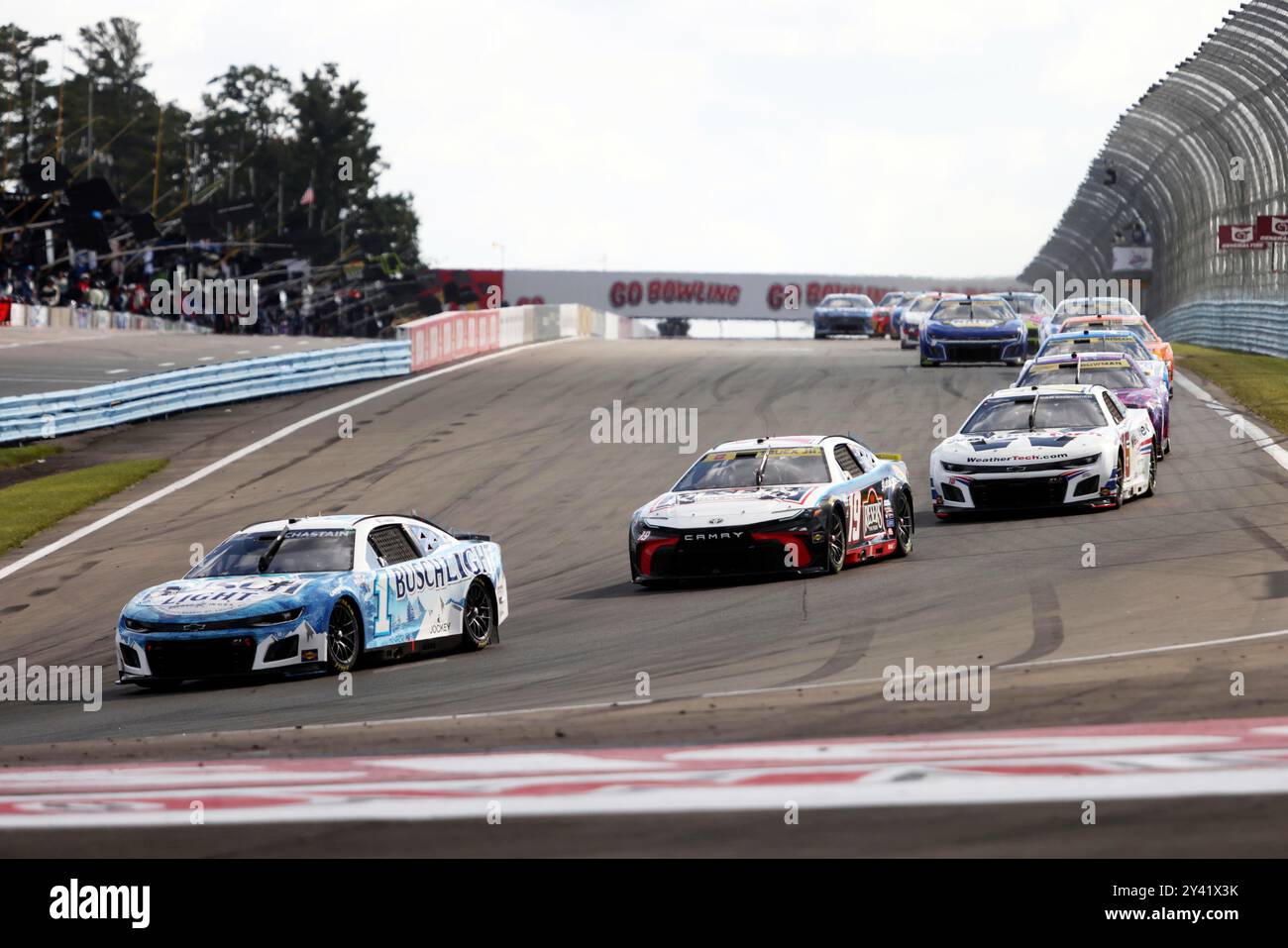 Ross Chastain (#1) drives into turn one during a NASCAR Cup Series auto ...